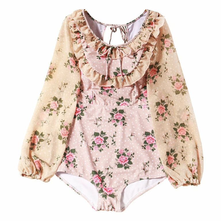 Rose Swim Floral Long Sleeve One Piece cottagecore Swimsuit ...