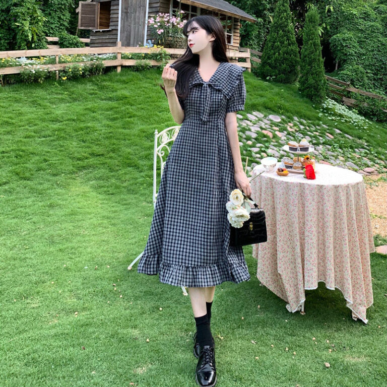 Dark Cottagecore Plaid Dress | Cottagecore Dress