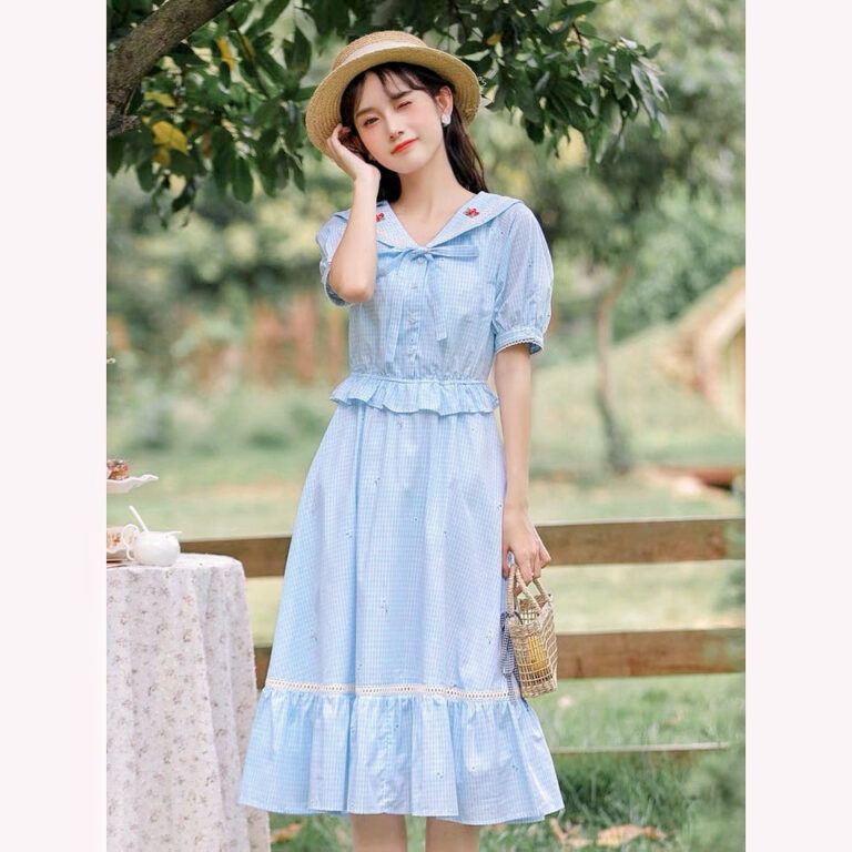Bloom-Berry Blue Plaid Cottagecore Dress | Cottagecore Dress