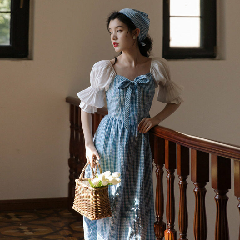 Plaid Cottagecore Dress with Headscarf | Cottagecore Dress